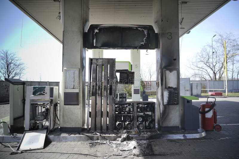 Gas Station with a Broken Station from a Shell Explosion. Stock Photo ...
