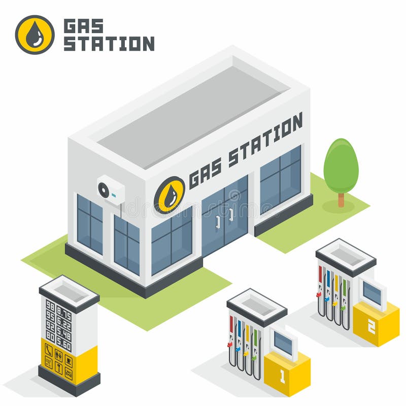 Gas station building stock vector. Illustration of isometric - 59486251
