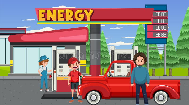 Gas station cartoon scene stock vector. Illustration of clipart - 244241799