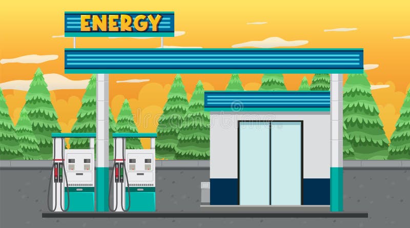 Gas station cartoon scene stock vector. Illustration of scenery - 244241897