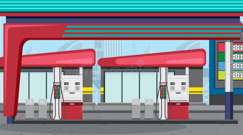 Gas station cartoon scene stock vector. Illustration of transport ...