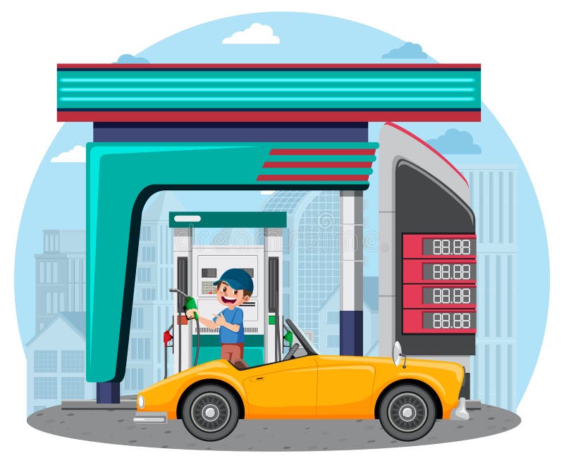 Gas Station in Cartoon Style Stock Vector - Illustration of travel ...