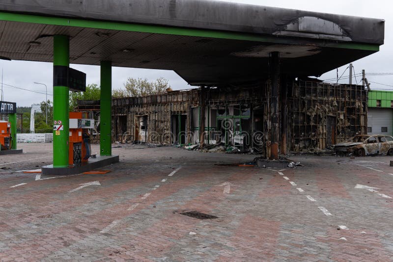 Gas Station Destroyed after Fire. Danger, Peril. Stock Image - Image of ...