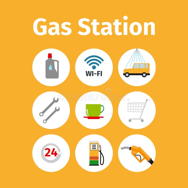 Gas Station Icons in Circle Set Stock Vector - Illustration of circle ...