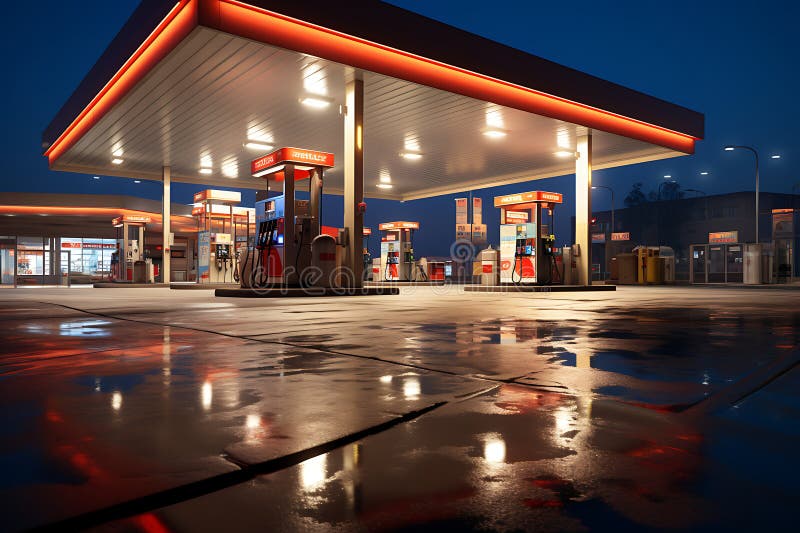 Gas Station at Night, 3d Rendering. Computer Digital Drawing Stock ...