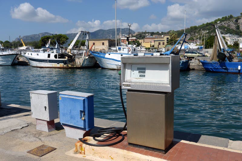 Gas station on the pier stock image. Image of gallon - 46296747
