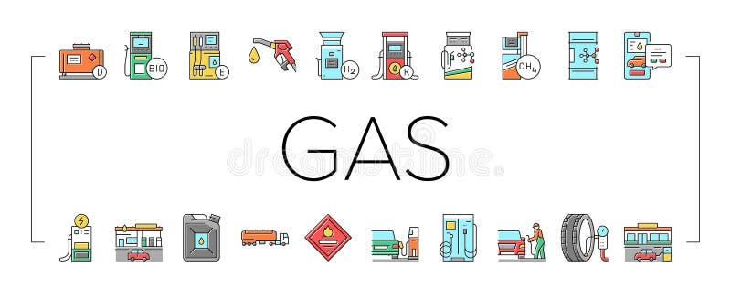 Gas Station Refueling Equipment Icons Set Vector . Stock Vector ... Gas Station Refueling Equipment Icons Set Vector . Stock Vector ...