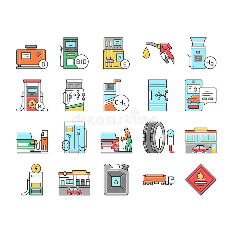 Gas Station Refueling Equipment Icons Set Vector . Stock Vector ... Gas Station Refueling Equipment Icons Set Vector . Stock Vector ...