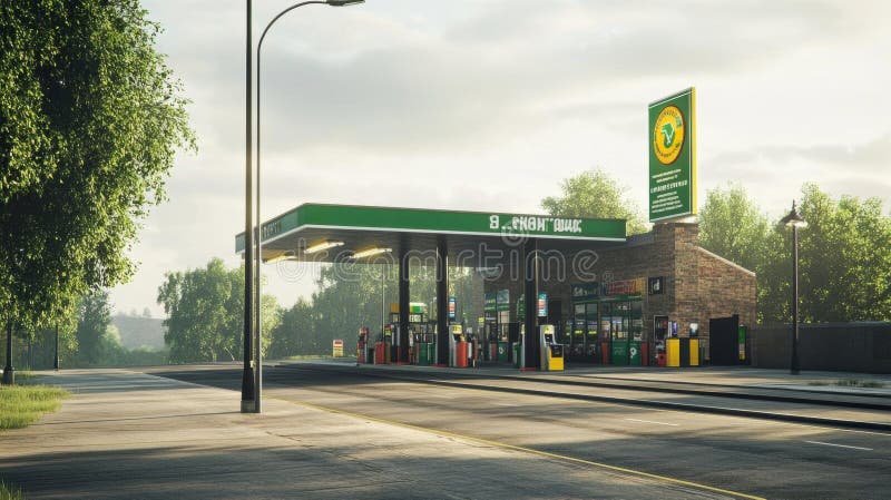 Gas Station on a Sunny Day stock illustration. Illustration of sunny ...