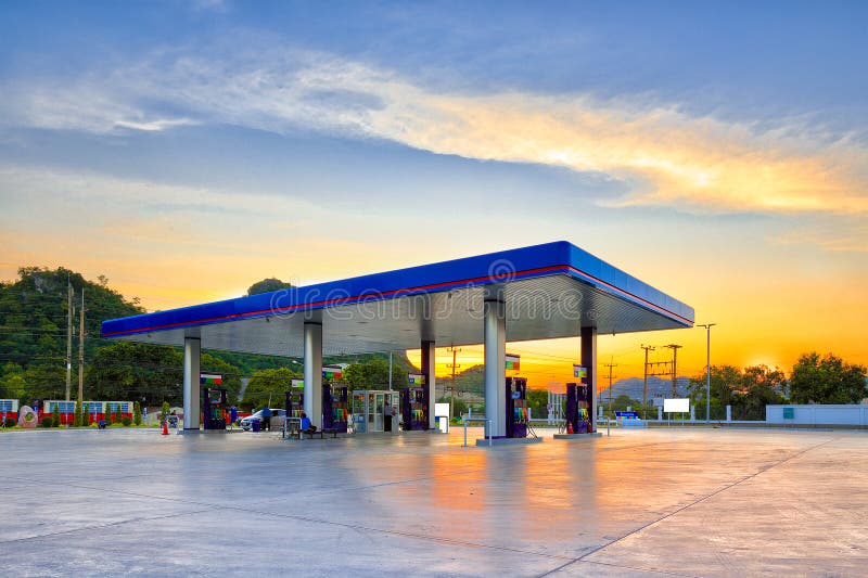 Gas station at sunset. stock photo. Image of motor, costing - 66870214