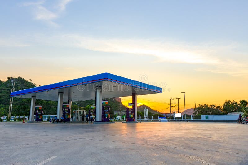Gas station at sunset stock photo. Image of euro, diesel - 177141038