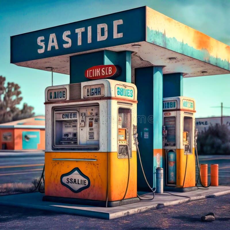 Gas Station with Two Old Gas Pumps Generative AI Stock Illustration ...