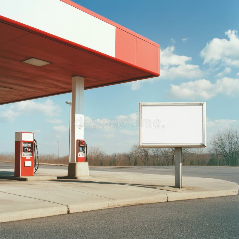 A Gas Station with a White Sign on the Side Stock Illustration ...