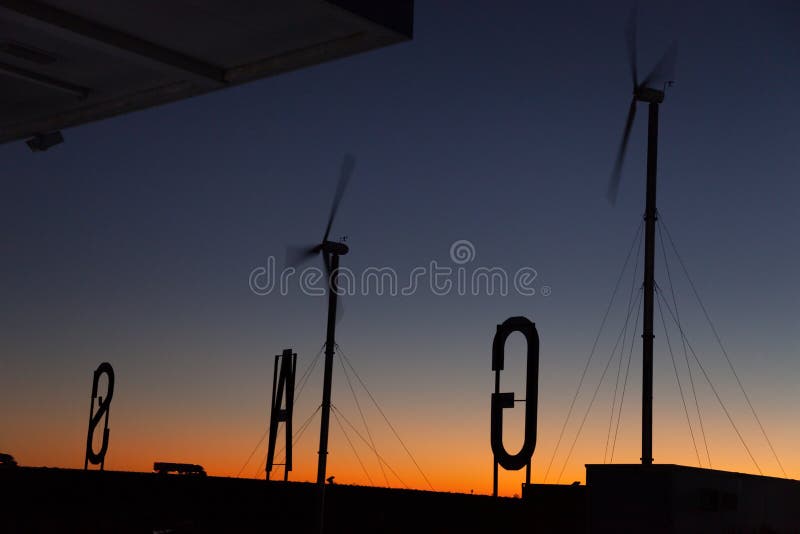 Gas Station with Windmills in Sunset Stock Image - Image of nature ...