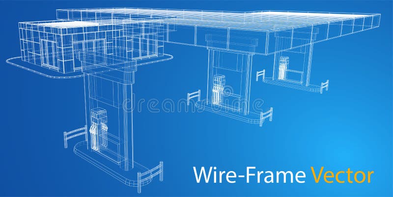 Gas Station. Wire Frame Vector Illustration Stock Vector - Illustration ...