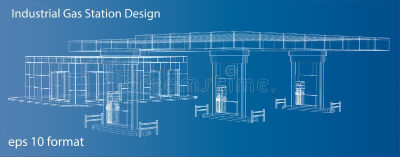 Gas Station. Wire Frame Vector Illustration Stock Vector - Illustration ...