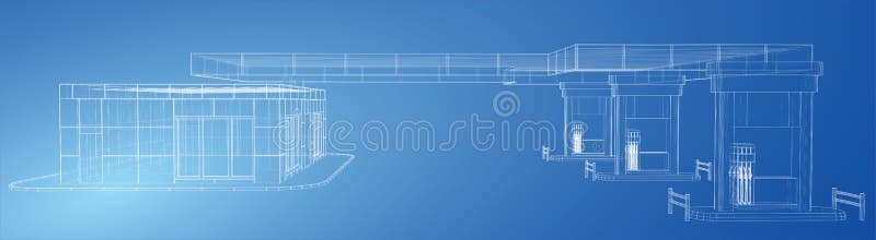 Gas Station. Wire Frame Vector Illustration Stock Vector - Illustration ...