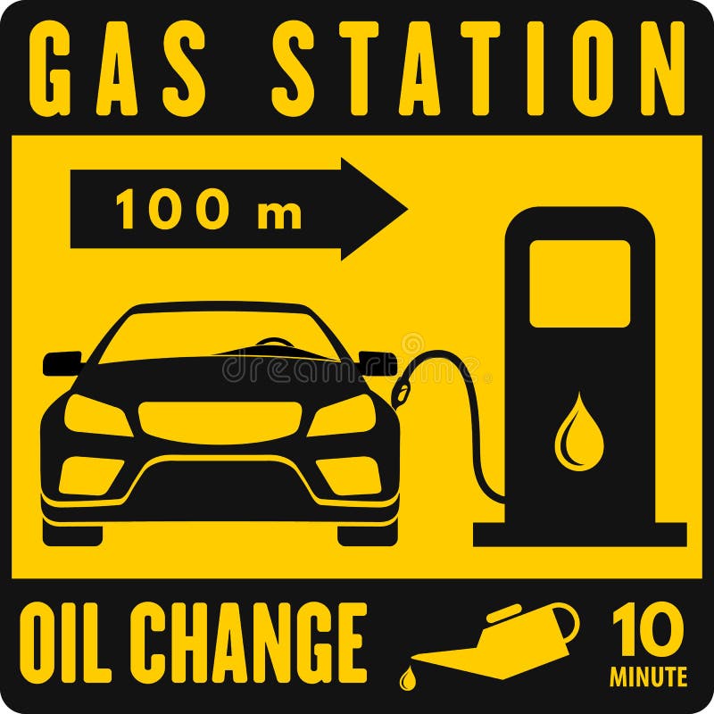 Gas Station Yellow Road Sign. Vector Illustration Stock Vector ...