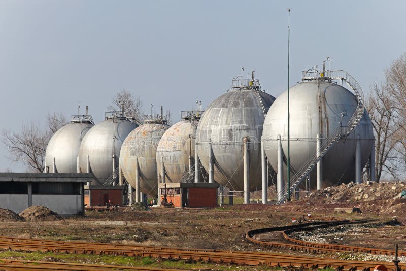 Methane Storage Tanks At A Wastewater Treatment Facility, Yaroslavl ...