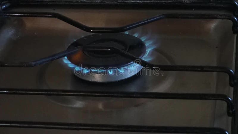Gas Stove Burner with Blue Flame in Close-up, Energy Consumption ...
