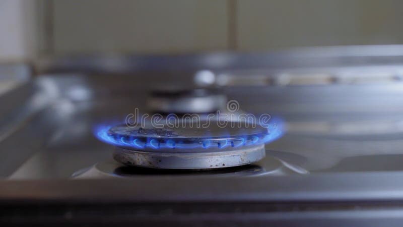 Gas Stove Burner with Flame, Close-up. Gas Ignites Stock Video - Video ...