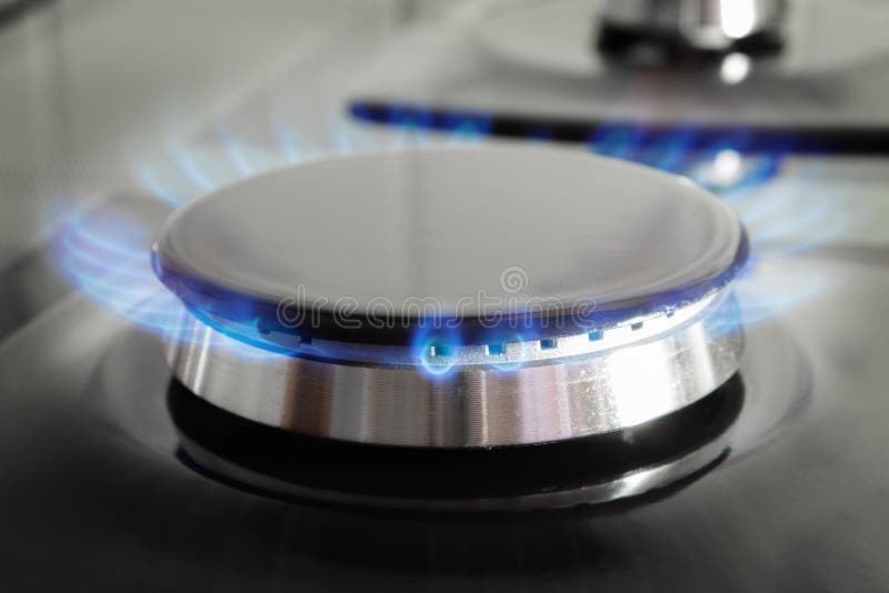 Gas Stove Burner with Open Fire Close Up Stock Image - Image of ...