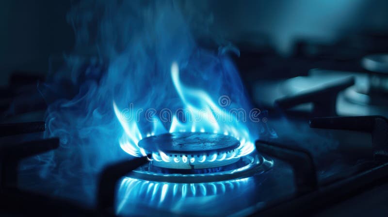 A Gas Stove Burner with a Steady, Bright Blue Flame. Stock Image ...