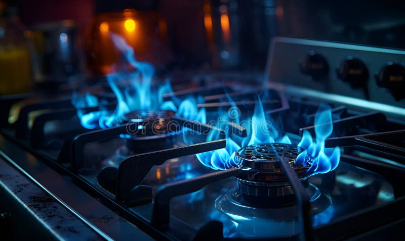 Gas Stove Burning with Blue and Yellow Flames, Ai Generative Stock ...