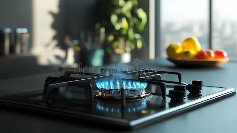 Gas Stove. Gas is Burning. Kitchen Gas Stove for Cooking. Stock Photo ...