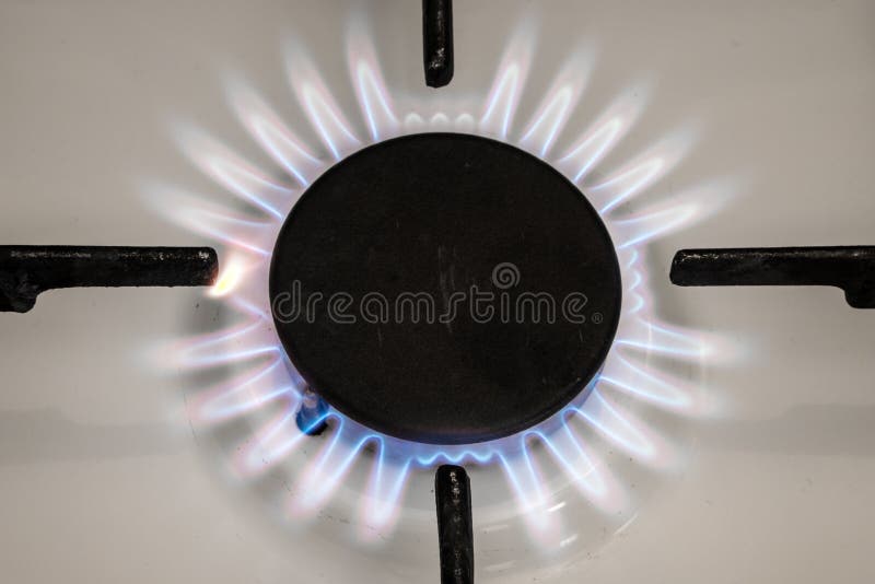 Gas Stove Flame on Kitchen. Blue Fire Flame from Stove Stock Photo ...