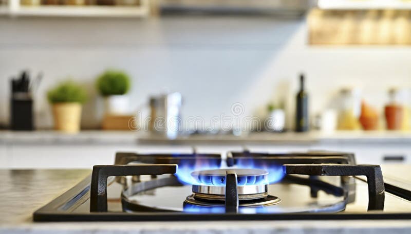 Gas Stove with Flame in Modern Kitchen Stock Illustration ...