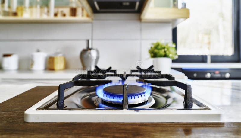 Gas Stove with Flame in Modern Kitchen Stock Illustration ...
