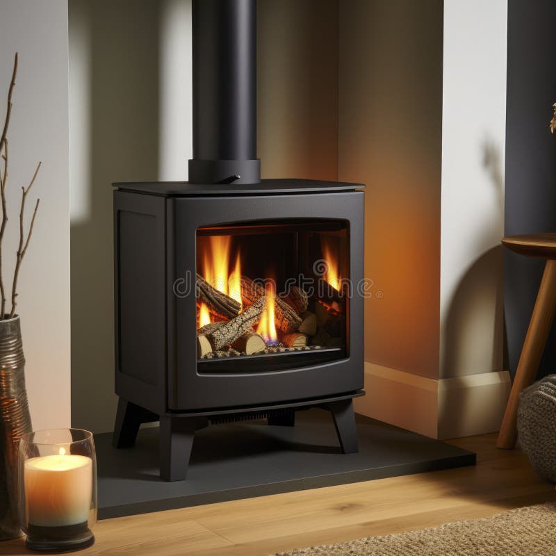 Gas Stove with Flame Showing Flame Stock Image - Image of warm, decor ...