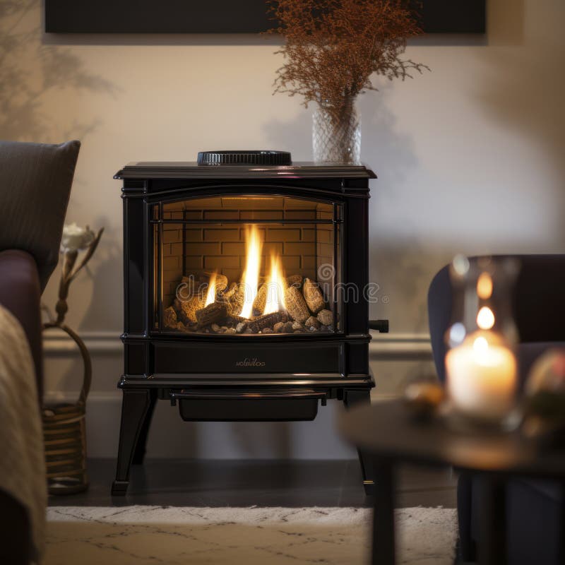 Gas Stove with Flame Showing Flame Stock Illustration - Illustration of ...