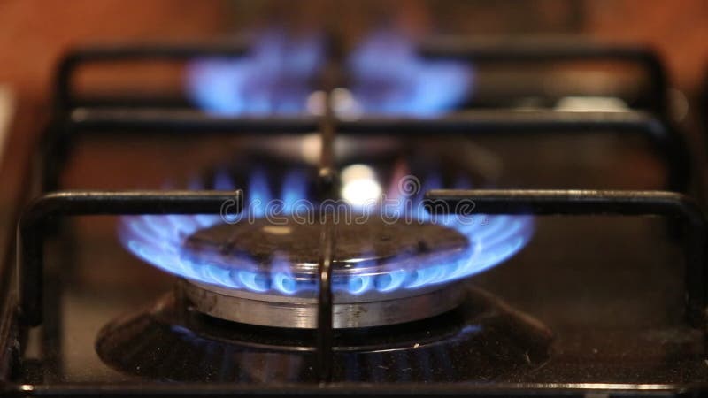 Gas Stove - Lit with a Blue Flame. Stock Video - Video of fire, potus ...