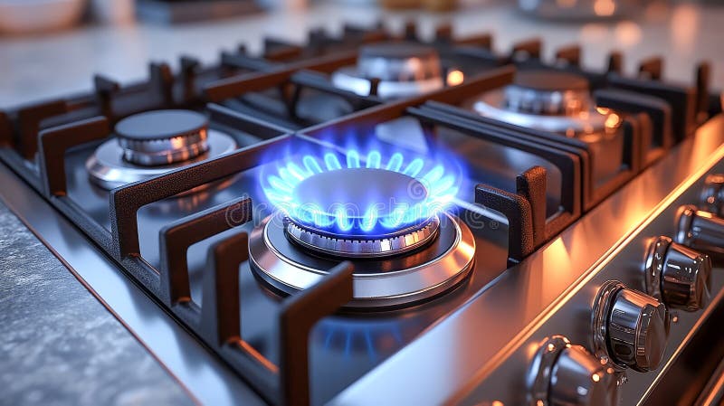 Gas Stove with a Lit Burner Stock Photo - Image of flame, practical ...