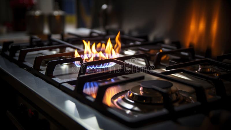 Gas Stove in Modern Kitchen with the Flame Stock Illustration ...