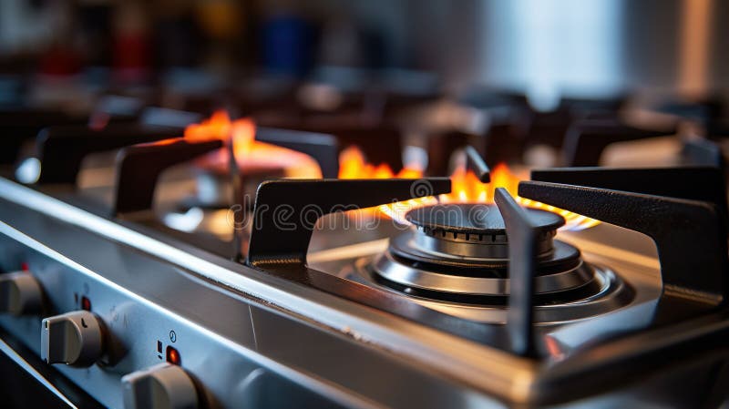 Gas Stove in Modern Kitchen with the Flame Stock Illustration ...