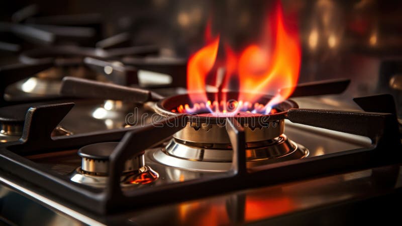 Gas Stove in Modern Kitchen with the Flame Stock Illustration ...