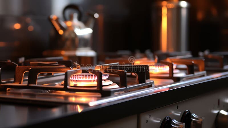 Gas Stove in Modern Kitchen with the Flame Stock Illustration ...