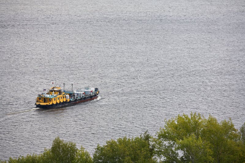Gas Tanker Floating on the River Stock Photo - Image of nautical, cloud ...