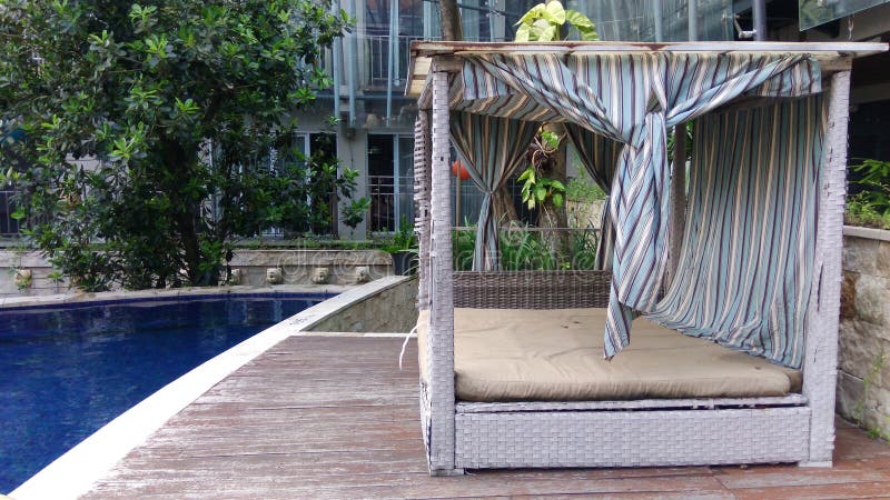 Gasebo for Rest by the Blue Swimming Pool Stock Photo - Image of ...