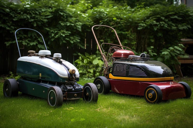 Gasoline and Electric Lawn Mowers Side by Side Stock Illustration ...