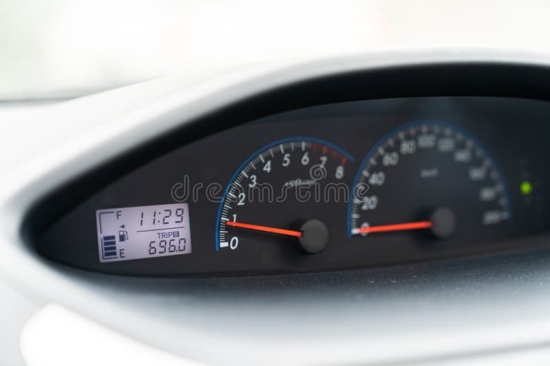Gasoline Gauge Dash Board in Car with Digital Warning Sign Stock Image ...