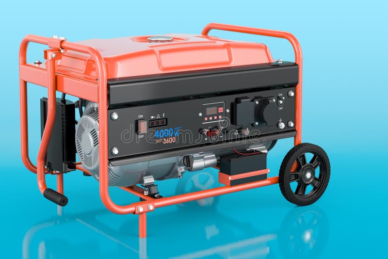 Gasoline Generator on Blue Background, 3D Rendering Stock Illustration ...