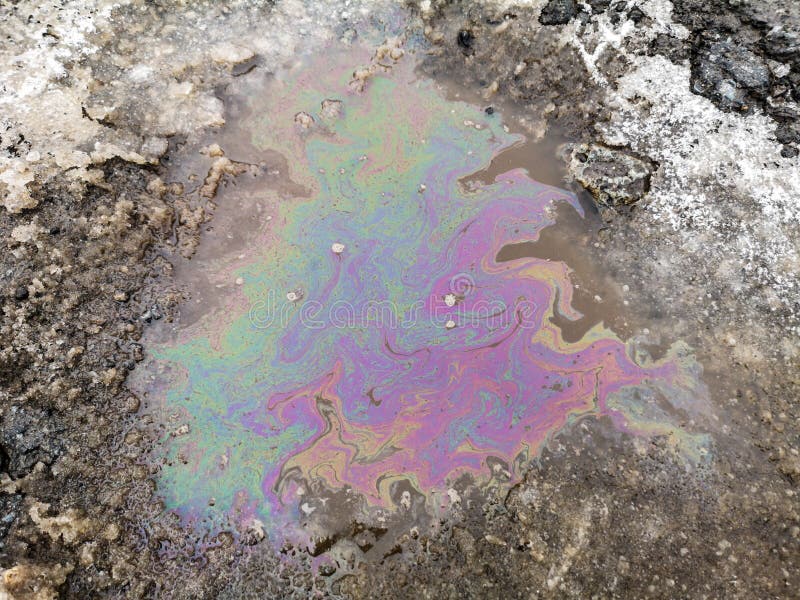 Gasoline in a Puddle on the Road. Stock Image - Image of texture ...