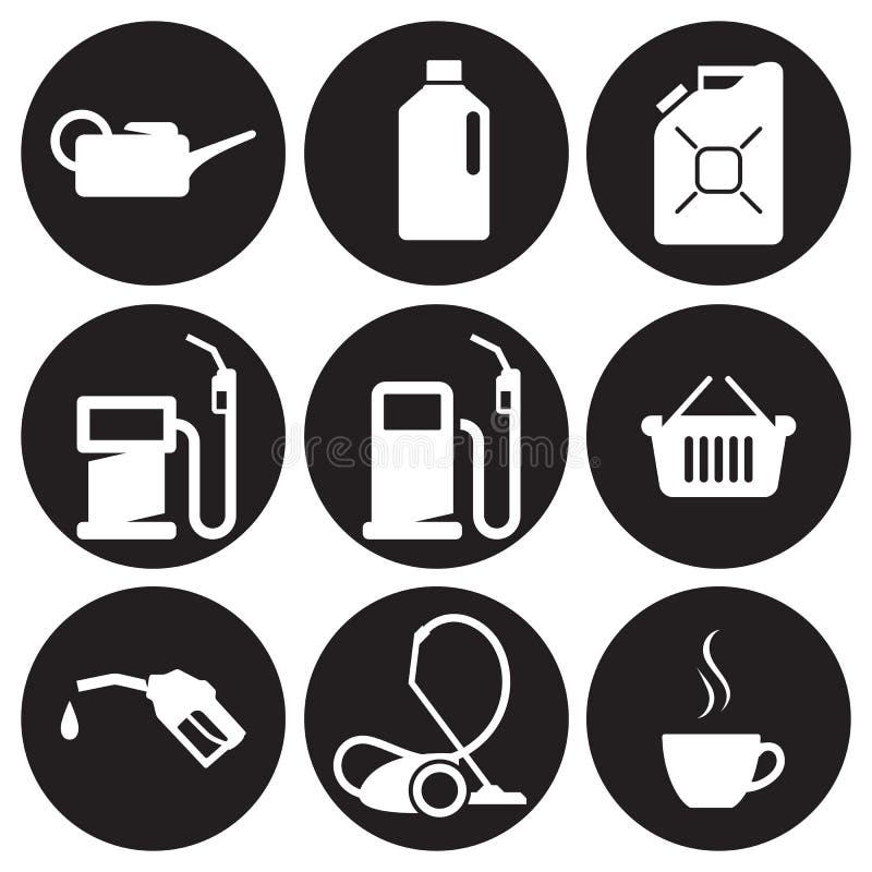 Gasoline station icons set stock illustration. Illustration of vehicle ...