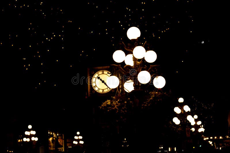 Gastown Steam Clock at Night - Dark Background with Christmas Lights ...