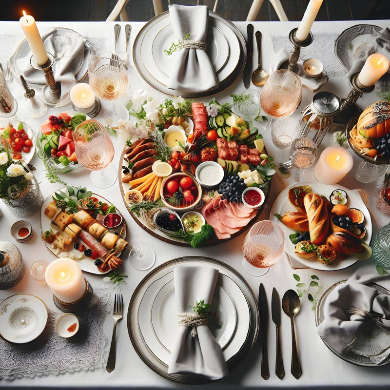 Gastronomic Delight: a Sumptuous Lunch Spread on a Table. Stock ...
