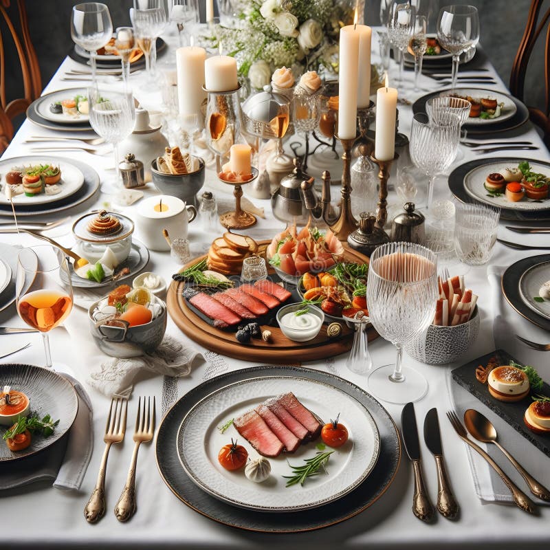 Gastronomic Delight: a Sumptuous Lunch Spread on a Table. Stock ...